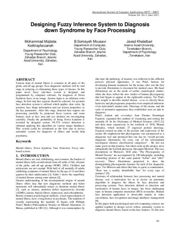 (PDF) Designing Fuzzy Inference System to Diagnosis down syndrome by Face Processing