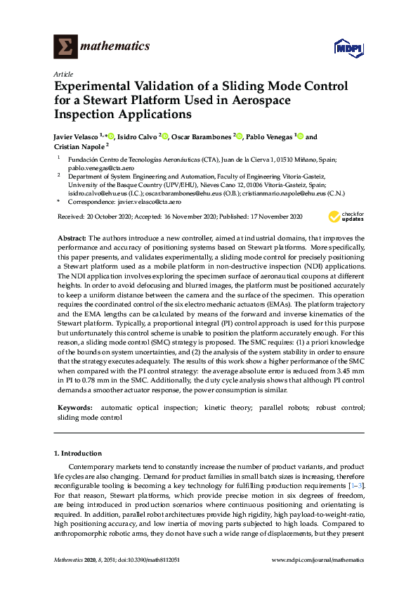 (PDF) Experimental Validation of a Sliding Mode Control for a Stewart Platform Used in Aerospace ...