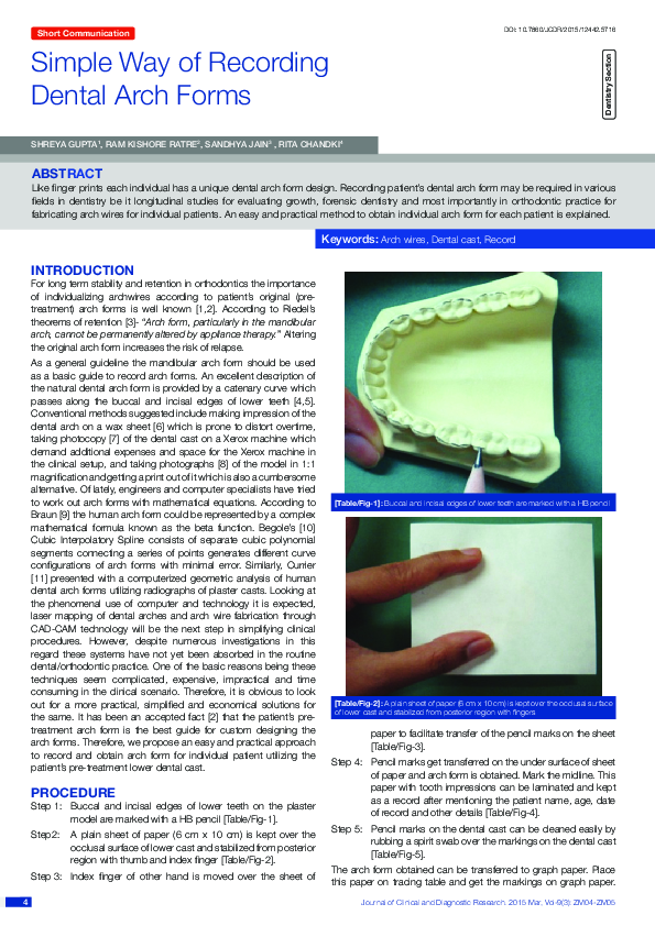 (PDF) Simple way of recording dental arch forms