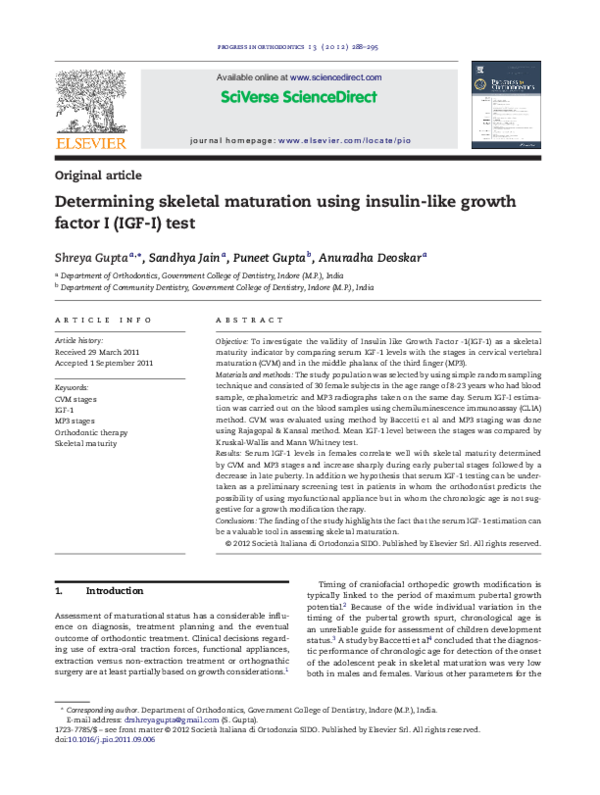 (PDF) Determining skeletal maturation using insulin-like growth factor ...