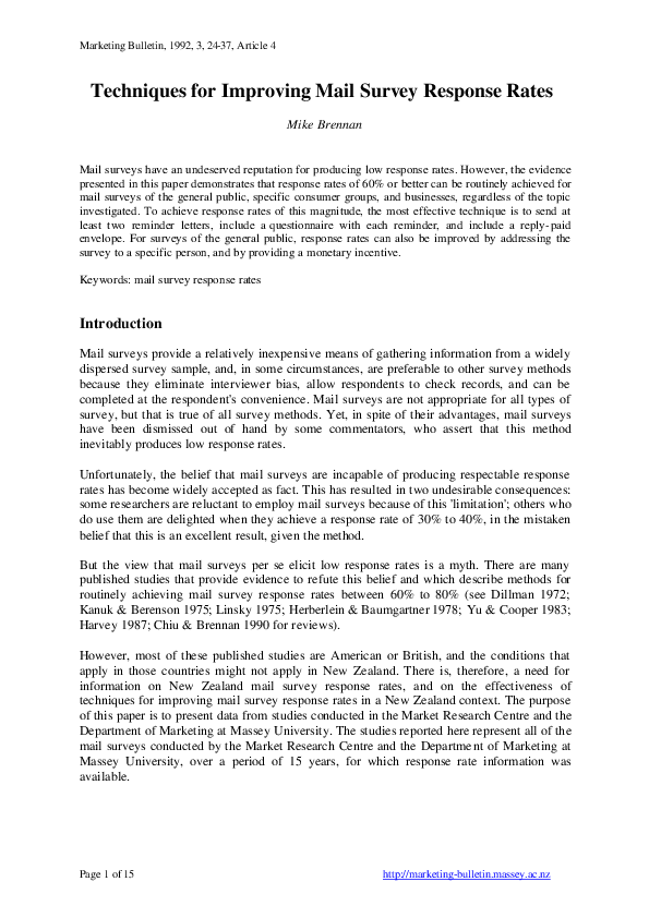 (PDF) Techniques for improving mail survey response rates