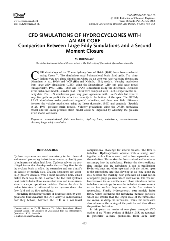 (PDF) CFD Simulations of Hydrocyclones with an Air Core