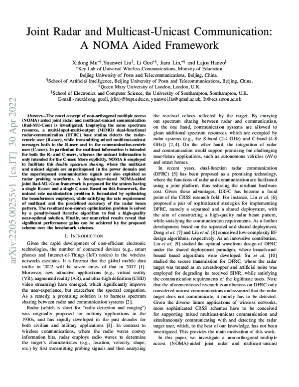 (PDF) Joint Radar and Multicast-Unicast Communication: A NOMA Aided Framework