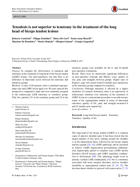 (PDF) Tenodesis is not superior to tenotomy in the treatment of the ...