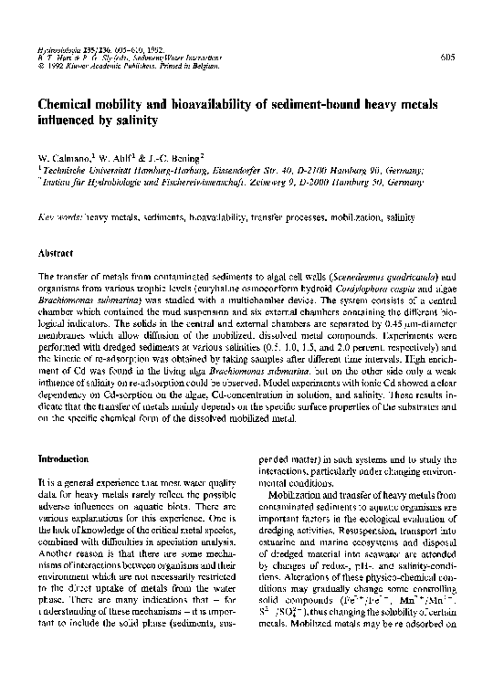 (PDF) Chemical mobility and bioavailability of sediment-bound heavy ...