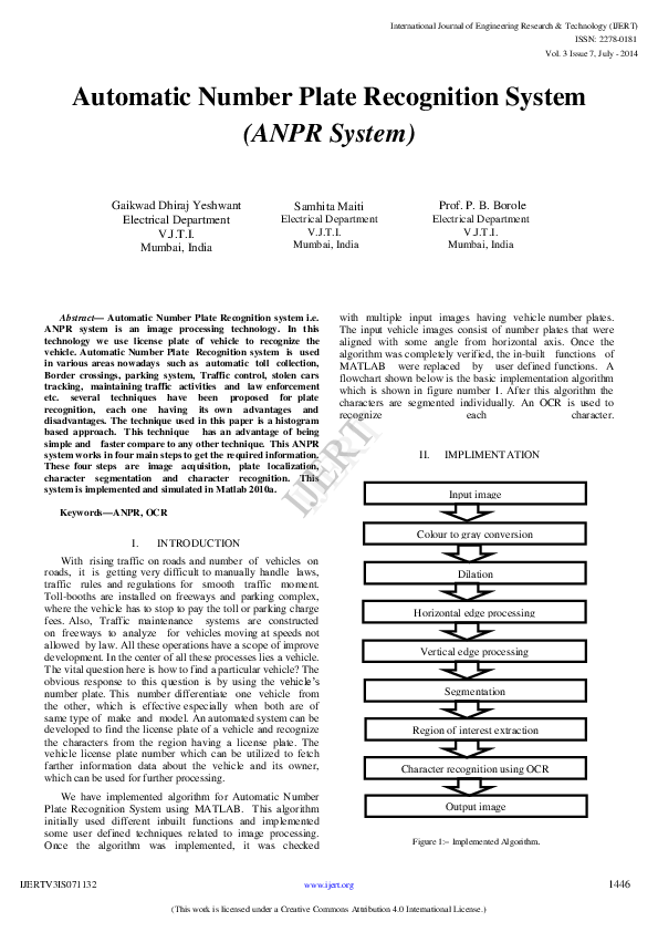 (PDF) Automatic Number Plate Recognition System (ANPR System)
