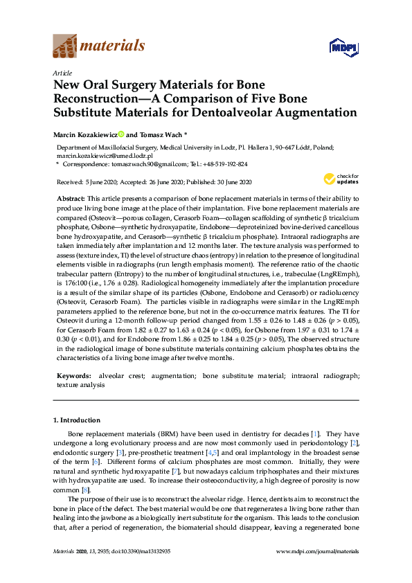 (PDF) New Oral Surgery Materials for Bone Reconstruction—A Comparison ...