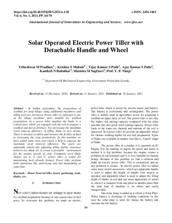 (PDF) Solar Operated Electric Power Tiller with Detachable Handle and Wheel