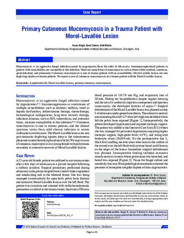(PDF) Primary cutaneous mucormycosis in a trauma patient with morel ...