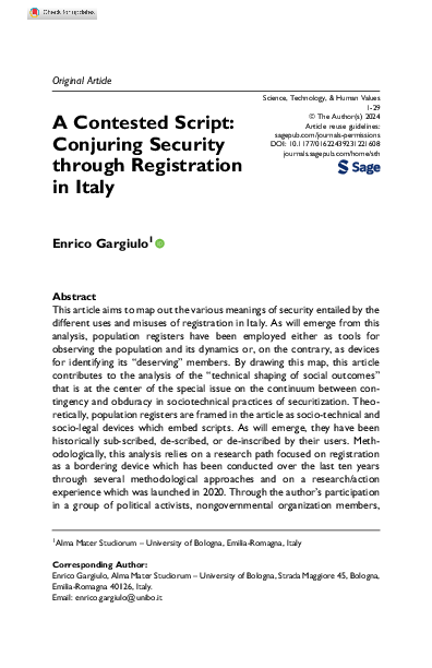 (PDF) A Contested Script: Conjuring Security through Registration in Italy
