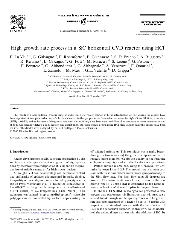 (PDF) High growth rate process in a SiC horizontal CVD reactor using HCl