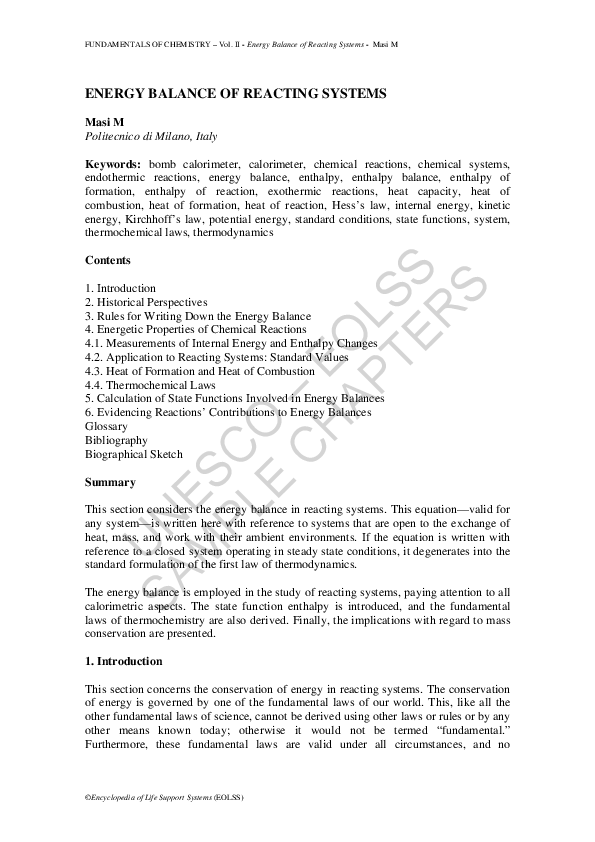 (PDF) Energy balance of reacting systems