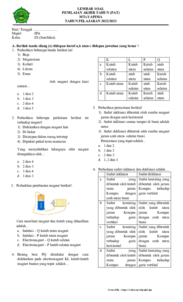 (DOC) SOAL PAT IPA Kelas 9 Tahun 2023