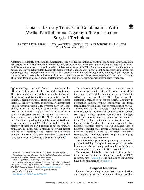 (PDF) Tibial Tuberosity Transfer in Combination With Medial ...