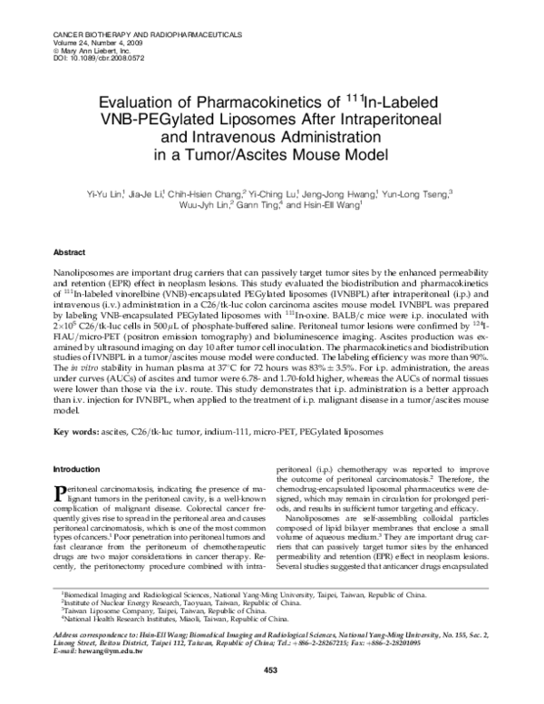 (PDF) Evaluation of Pharmacokinetics of 111In-Labeled VNB-PEGylated ...