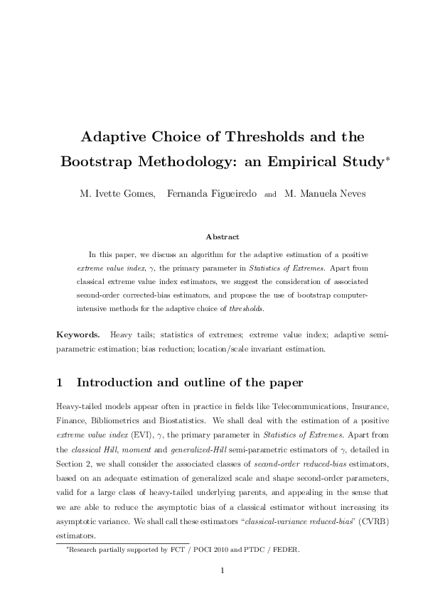 (PDF) Adaptive Choice of Thresholds and the Bootstrap Methodology: An Empirical Study