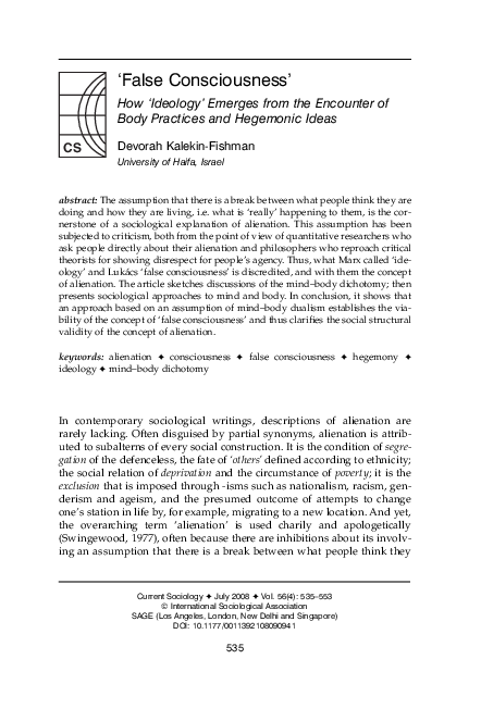 (PDF) False Consciousness'How `Ideology' Emerges from the Encounter of ...