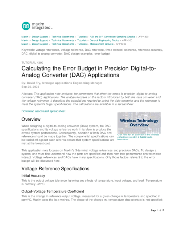 (PDF) Calculating the error budget in precision digital-to-analog ...