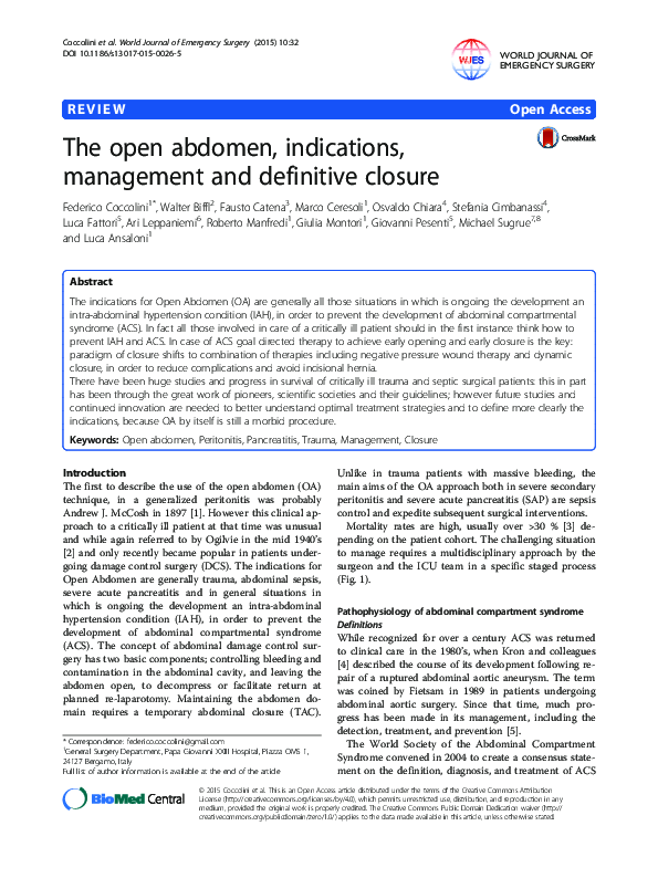 (PDF) The open abdomen, indications, management and definitive closure