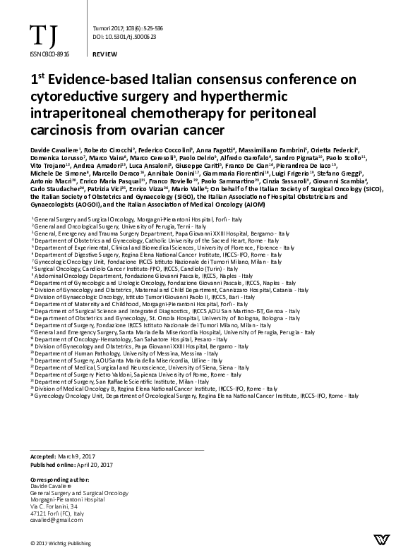 (PDF) 1st Evidence-based Italian consensus conference on cytoreductive ...