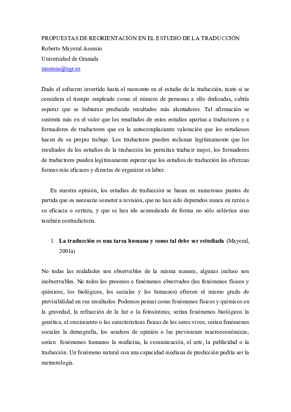 (DOC) PROPUESTAS DE REORIENTACIÓN EN EL ESTUDIO DE LA TRADUCCIÓN