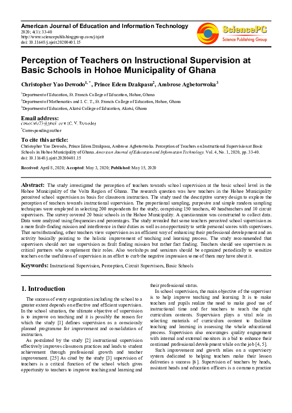 (PDF) Perception of Teachers on Instructional Supervision at Basic Schools in Hohoe Municipality ...