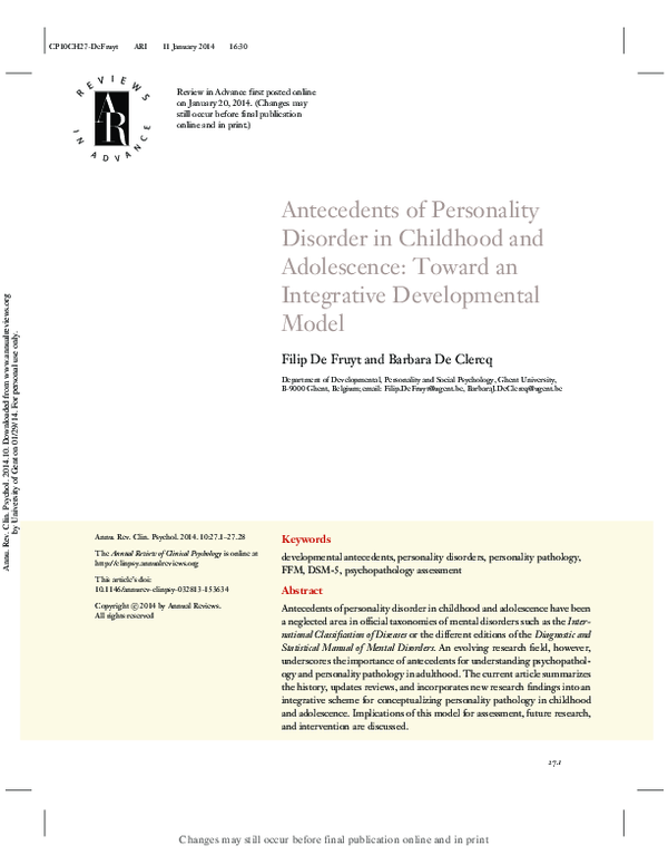 (PDF) Antecedents of personality disorder in childhood and adolescence ...