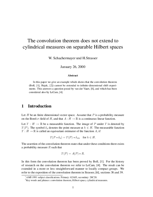 (PDF) The convolution theorem does not extend to cylindrical measures ...