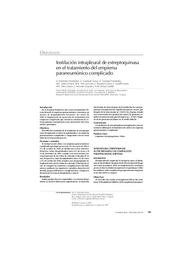 (PDF) Instilación intrapleural de estreptoquinasa en el tratamiento del ...