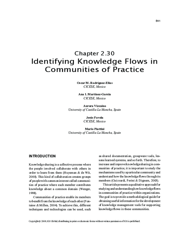 (PDF) Identifying Knowledge Flows in Communities of Practice