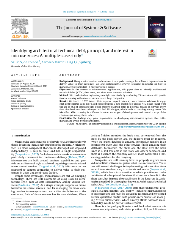 (PDF) Identifying architectural technical debt, principal, and interest in microservices: A ...