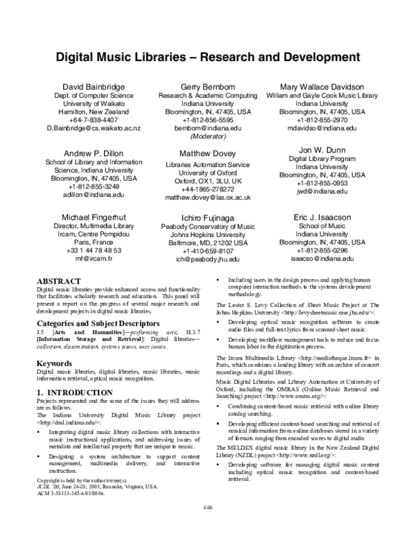 (PDF) Digital music libraries - research and development