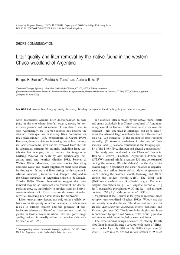 (PDF) Litter quality and litter removal by the native fauna in the ...
