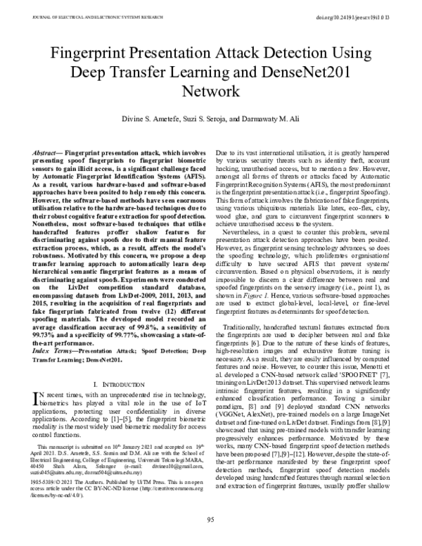 (PDF) Fingerprint Presentation Attack Detection Using Deep Transfer Learning and DenseNet201 Network
