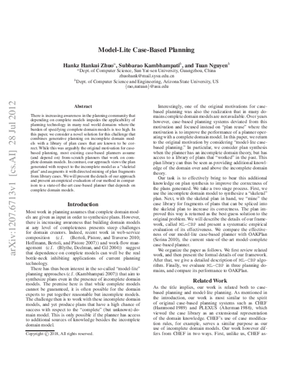 (PDF) Model-Lite Case-Based Planning | Hankz Hankui Zhuo - Academia.edu