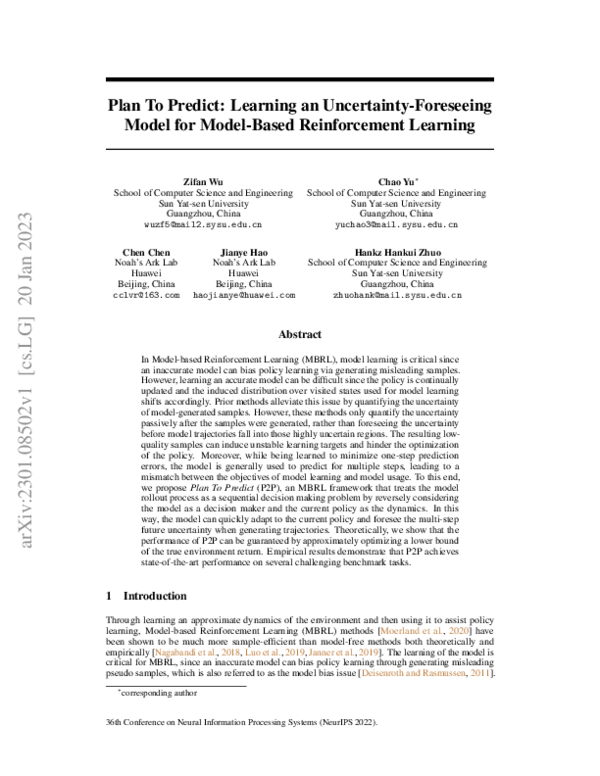(PDF) Plan To Predict: Learning an Uncertainty-Foreseeing Model for Model-Based Reinforcement ...