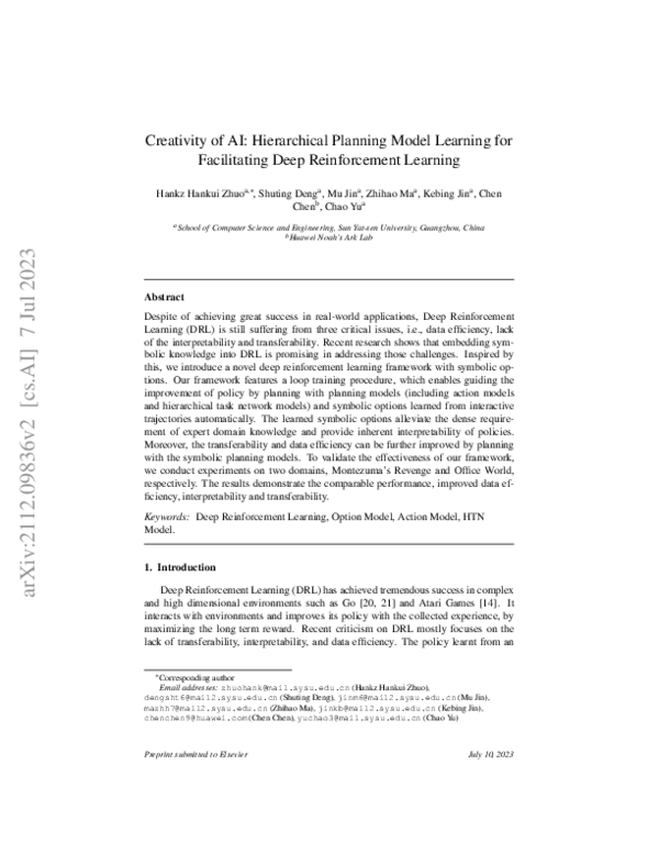 (PDF) Creativity of AI: Hierarchical Planning Model Learning for Facilitating Deep Reinforcement ...