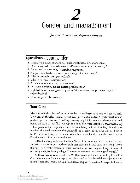 (PDF) Gender and management