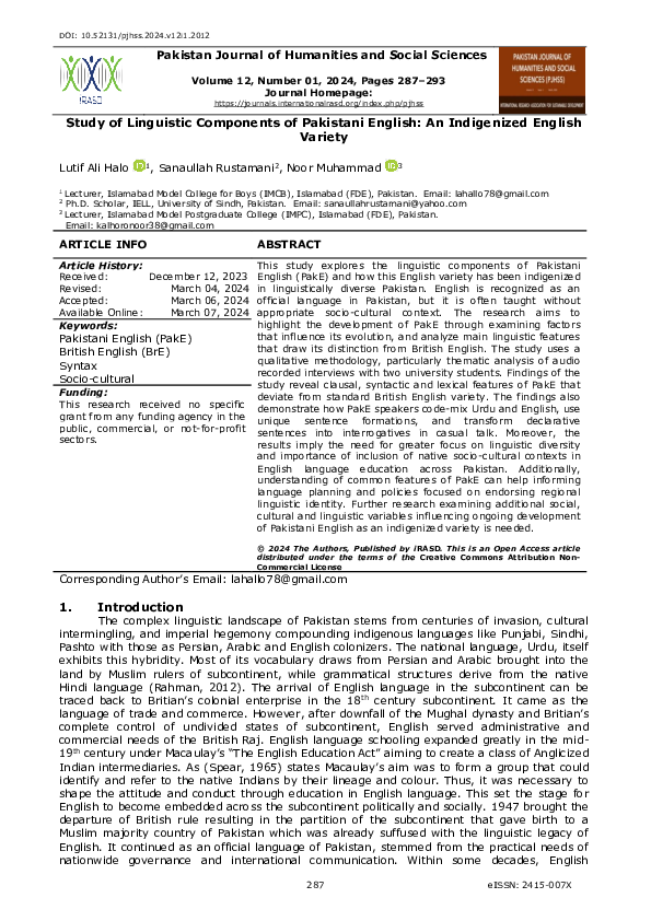 (PDF) Study of Linguistic Components of Pakistani English: An ...