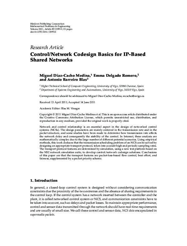 (PDF) Control/Network Codesign Basics for IP-Based Shared Networks