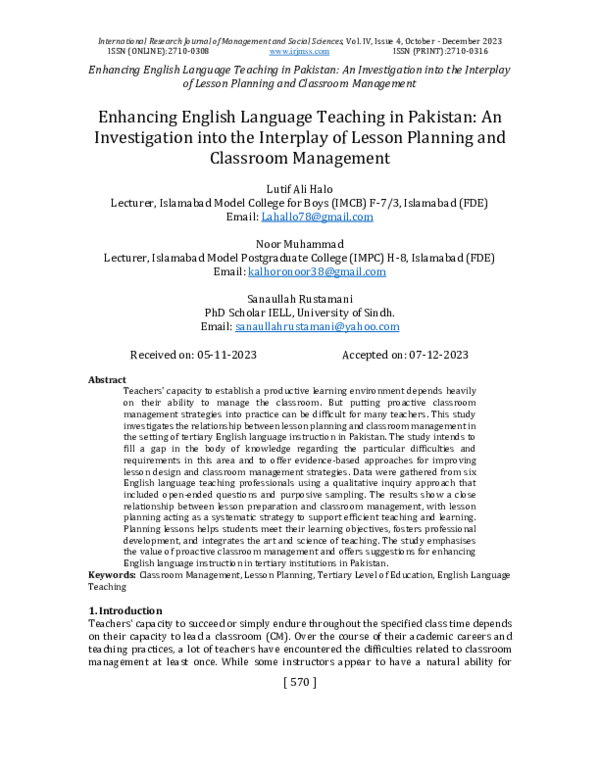 (PDF) Enhancing English Language Teaching in Pakistan: An Investigation ...