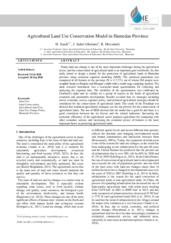 (PDF) Agricultural Land Use Conservation Model in Hamedan Province