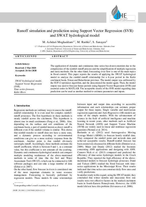 (PDF) Runoff simulation and prediction using Support Vector Regression (SVR) and SWAT ...