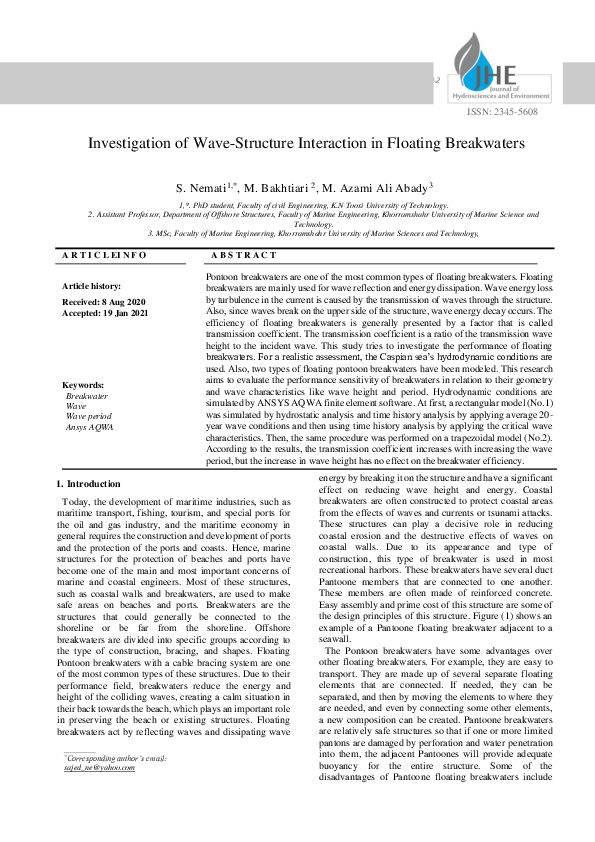 Pdf Investigation Of Wave Structure Interaction In Floating Breakwaters