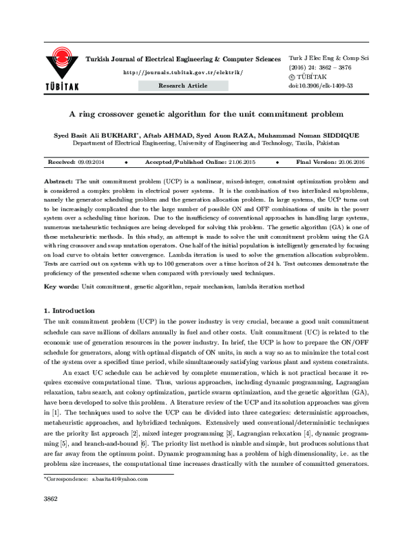 (PDF) A ring crossover genetic algorithm for the unit commitment problem