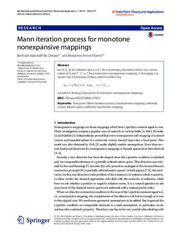 (PDF) Mann iteration process for monotone nonexpansive mappings