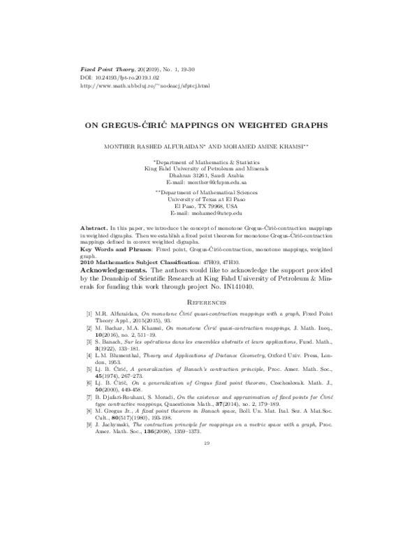 (PDF) On Gregus-Ćirić mappings on weighted graphs