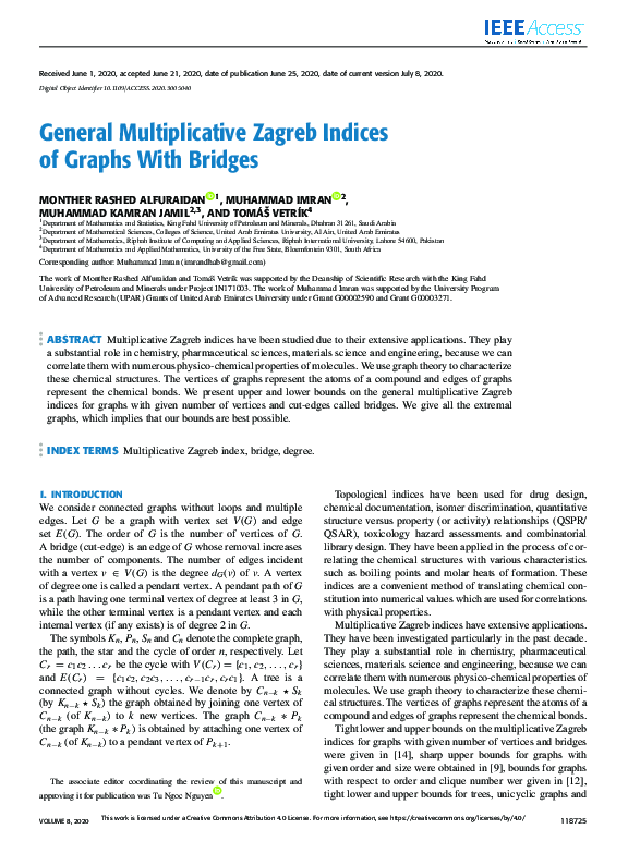 (PDF) General Multiplicative Zagreb Indices of Graphs With Bridges