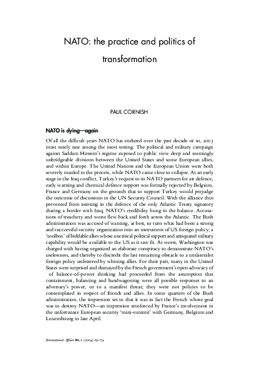 (PDF) NATO: the practice and politics of transformation