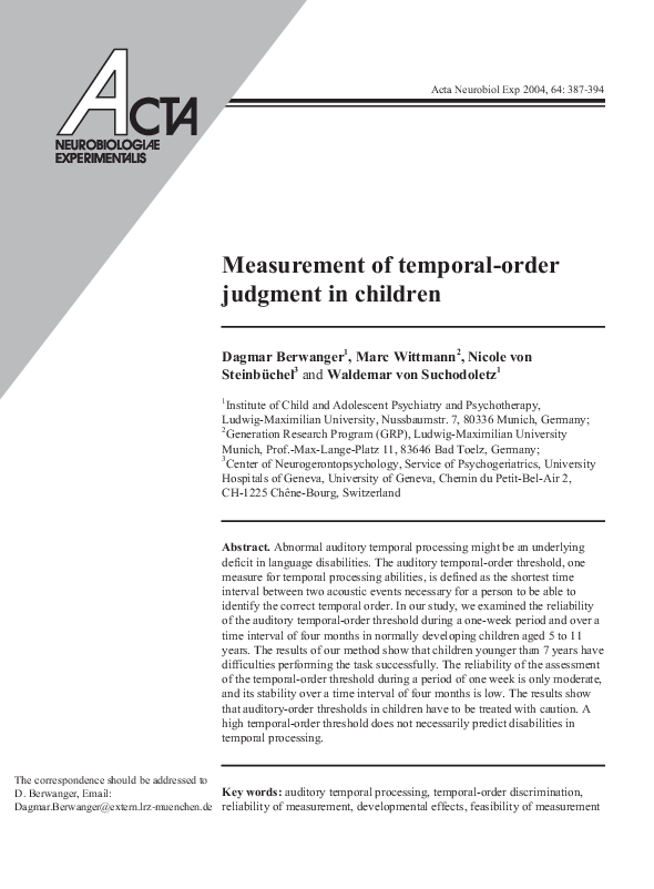 (PDF) Auditory Temporal-Order Judgment in Children Aged 5-11